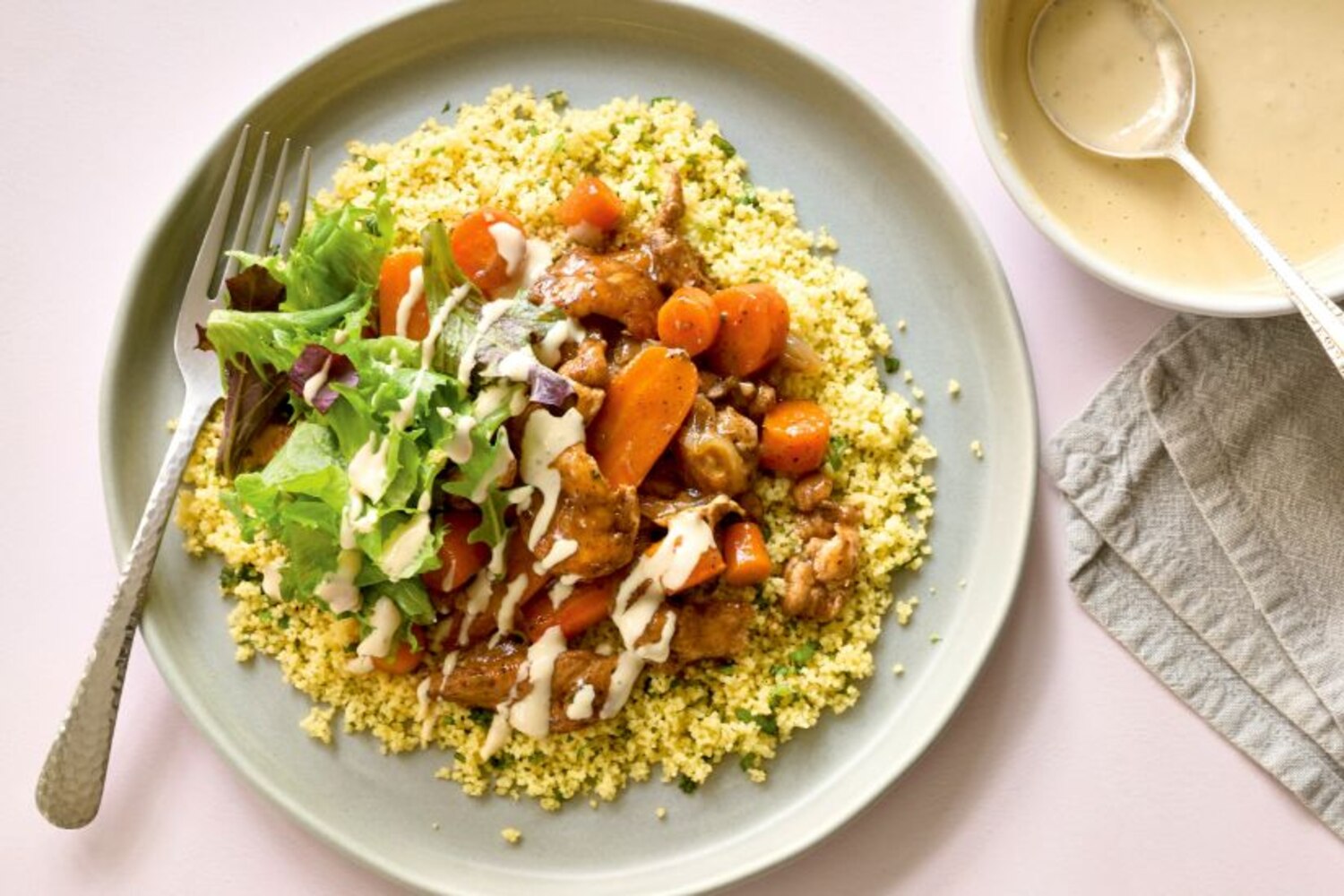 Herb Couscous With Chicken, Carrots & Tahini Sauce | Canadian Living