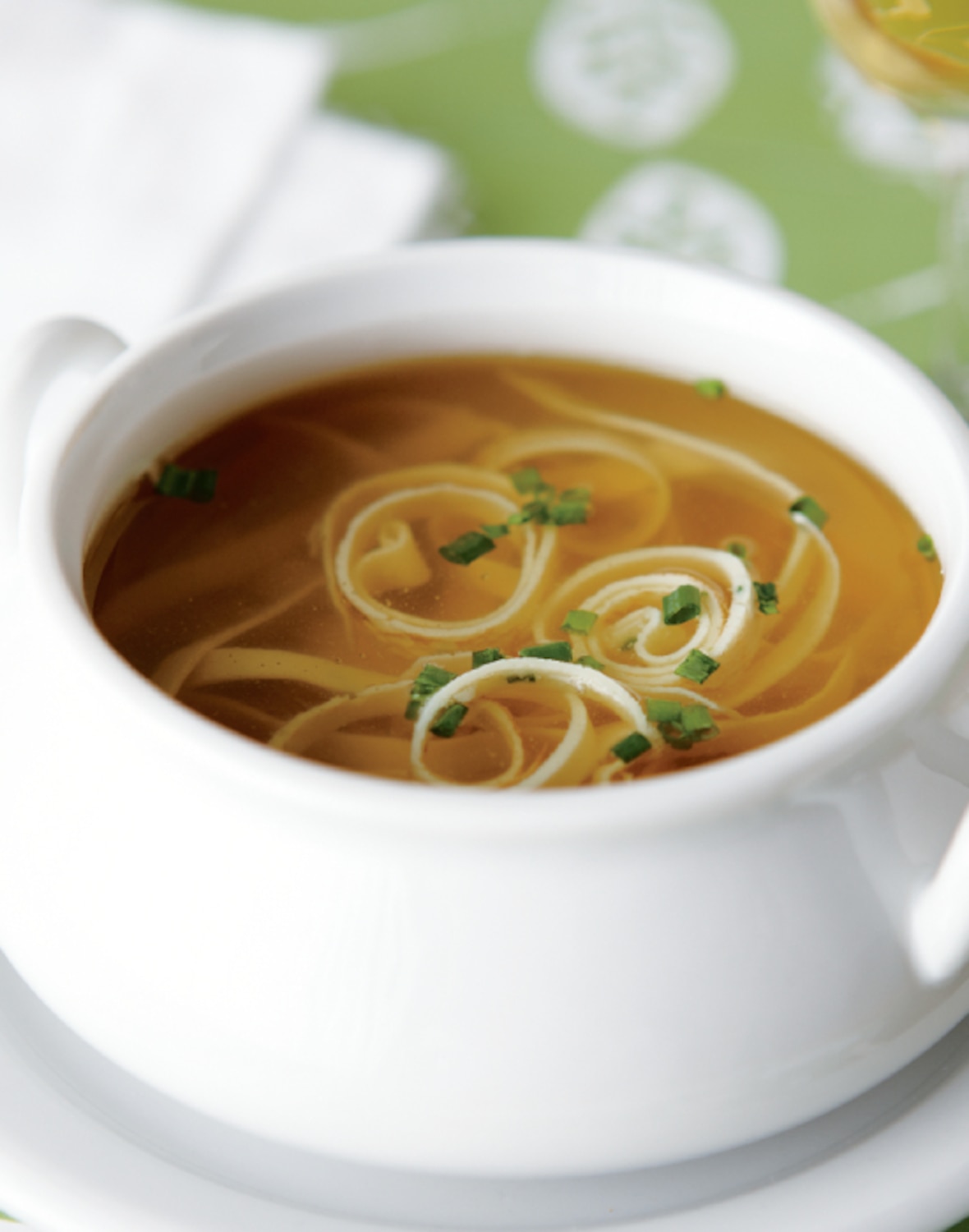 Chicken Consomme with Chive Crepes | Canadian Living