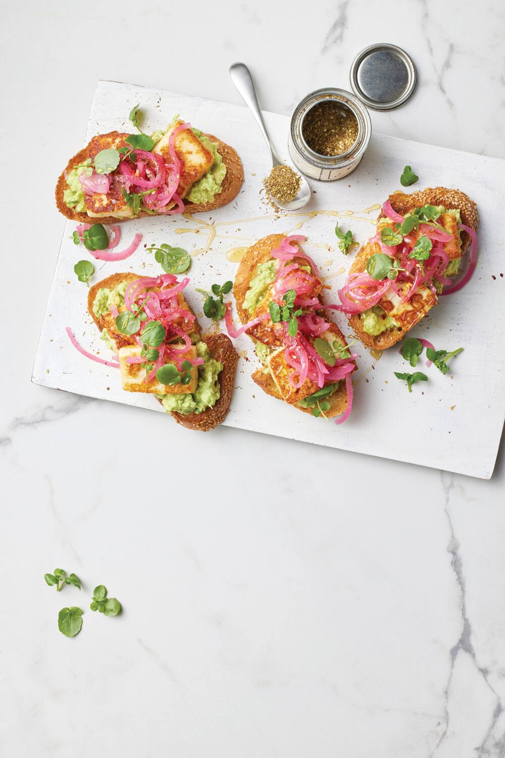 Avocado, Halloumi & Pickled Onion Toasts | Canadian Living