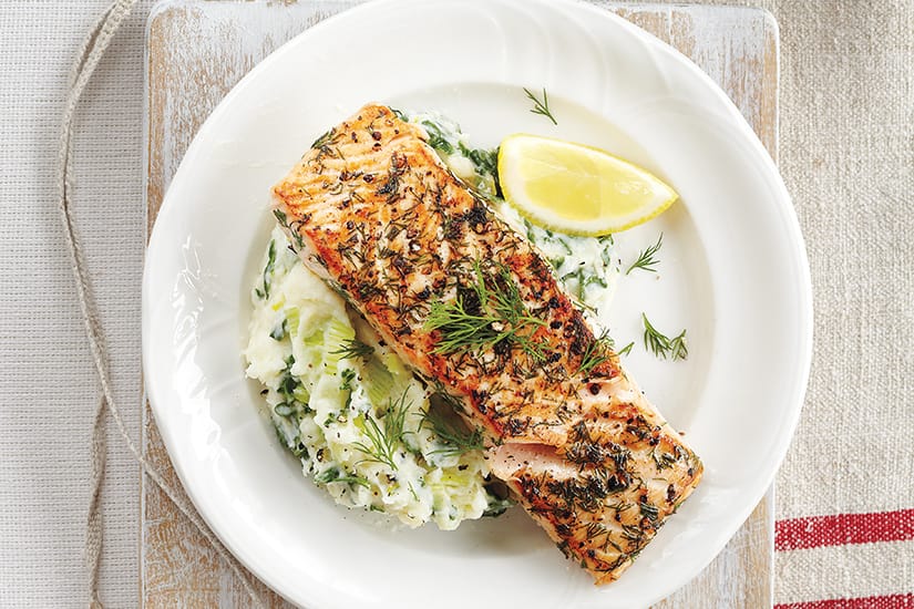Seared Salmon With Cauliflower Colcannon | Canadian Living