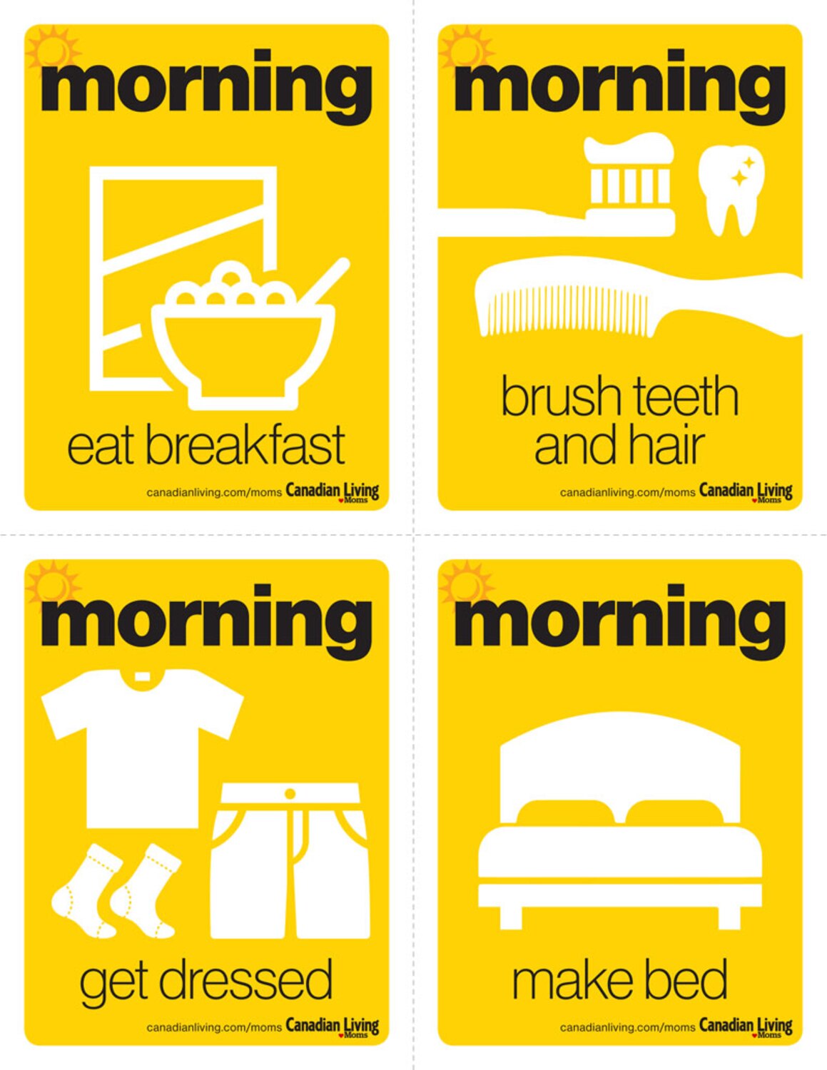 Morning and afternoon routine flash cards to download | Canadian Living