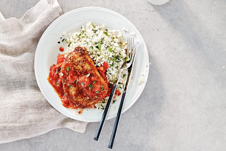 North African Pork Chops With Cauliflower Couscous | Canadian Living