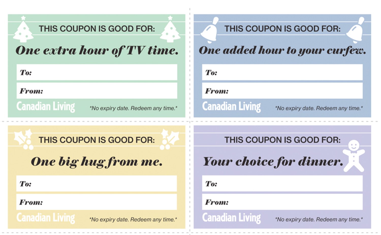 Free downloadable holiday coupons for kids | Canadian Living