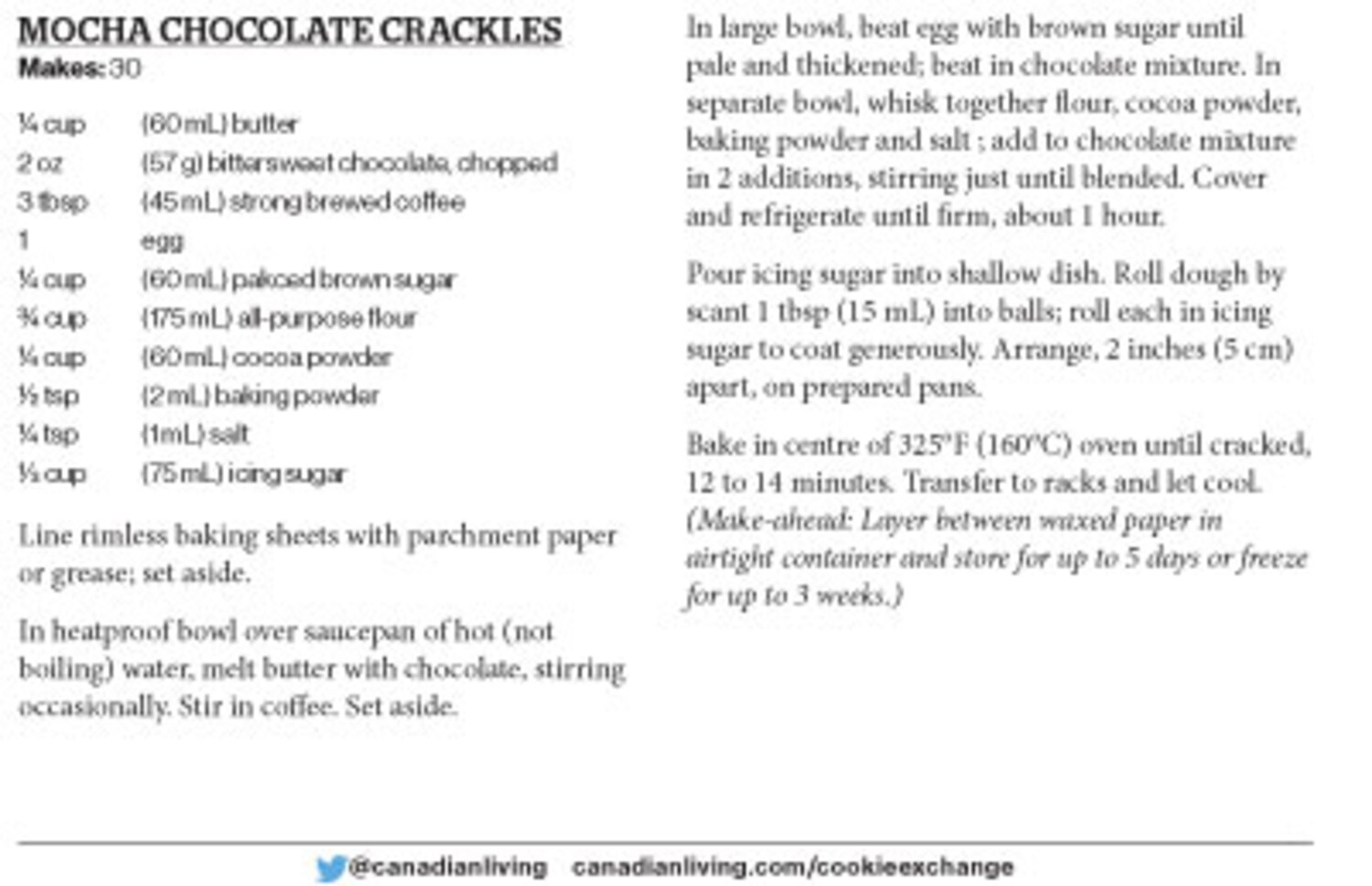 Mocha Chocolate Crackles downloadable recipe card | Canadian Living