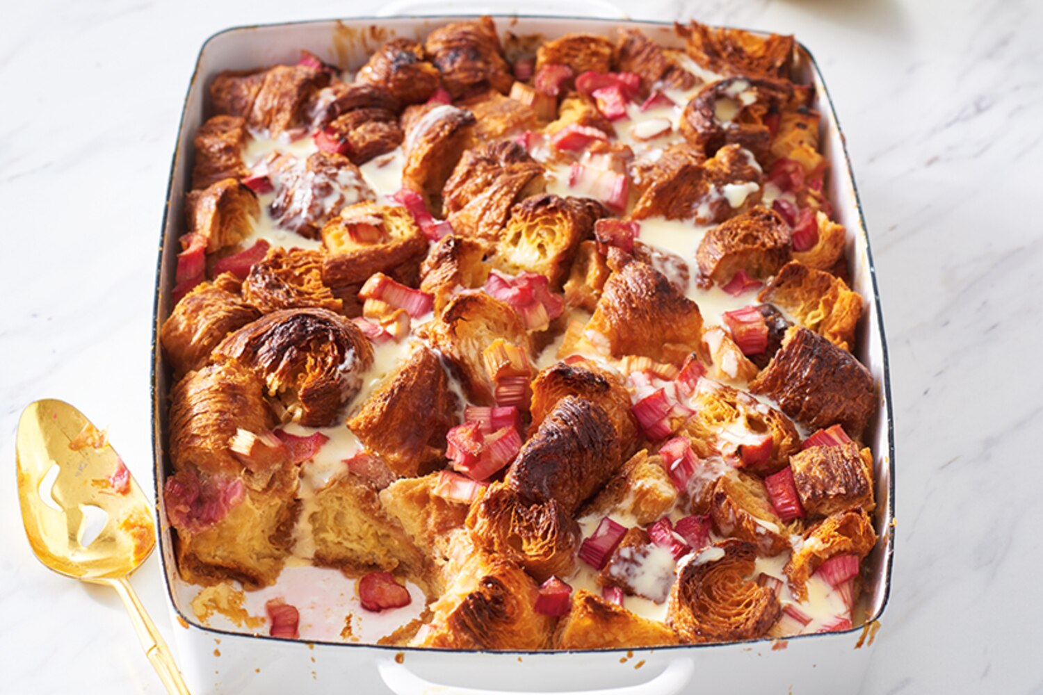 Rhubarb Bread Pudding with Honey Crème Anglaise | Canadian Living