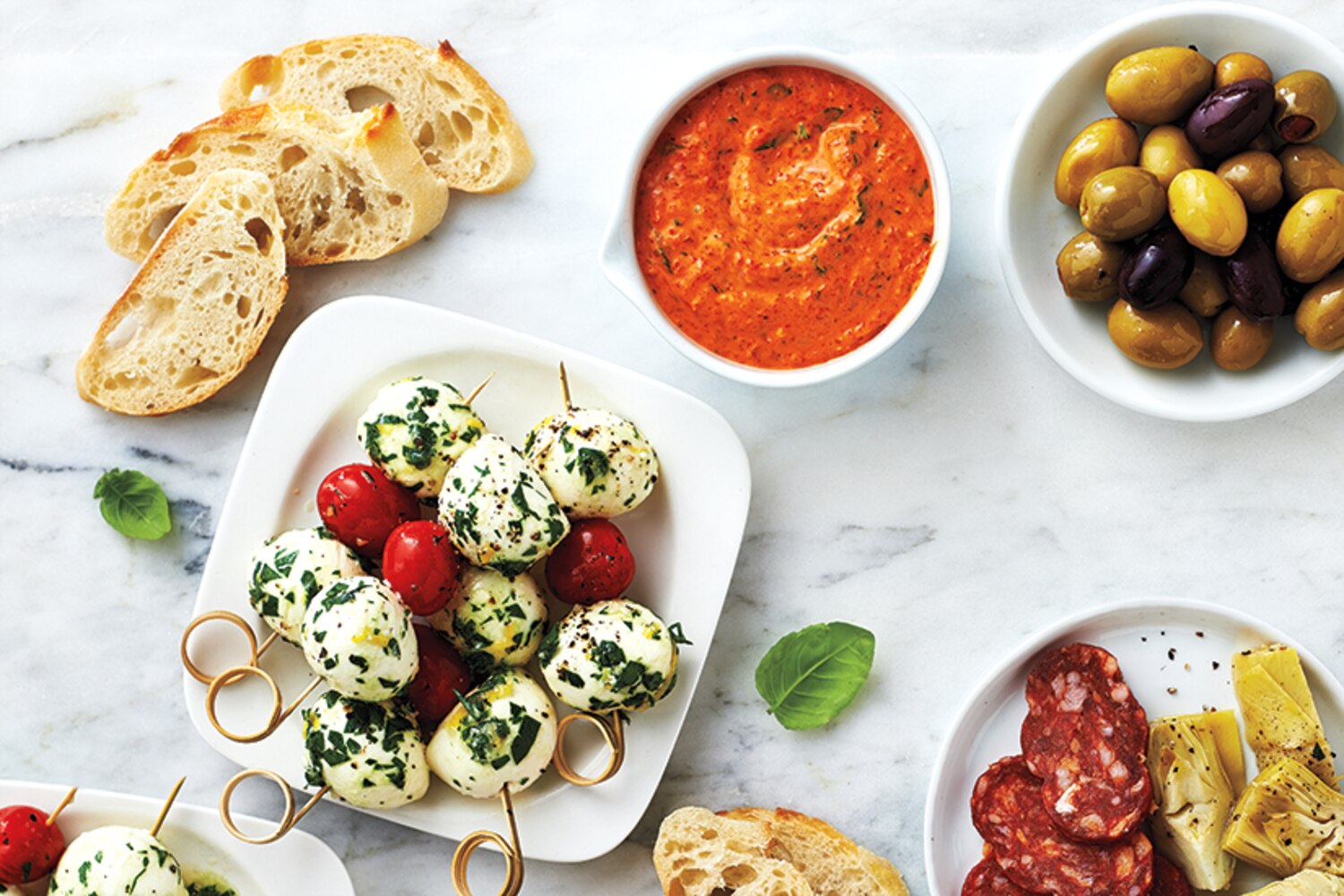 Marinated Bocconcini Skewers With Roasted Pepper Dip | Canadian Living