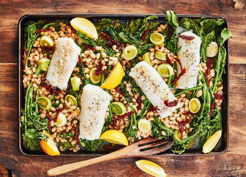 Sheet Pan Cod With White Beans & Broccolini | Canadian Living