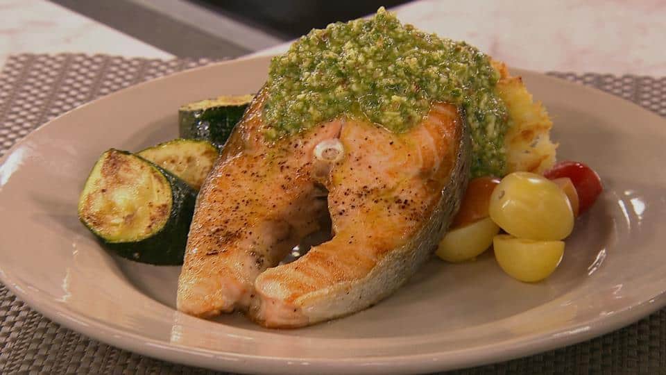 RECETTE: Saumon au pesto et riz au fromage | Salut Bonjour