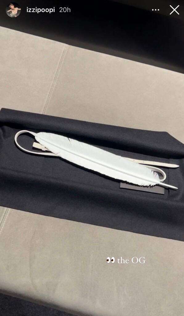 L’influenceuse Izzi Poopi couvre sa poitrine d’une plume... et rien d ...