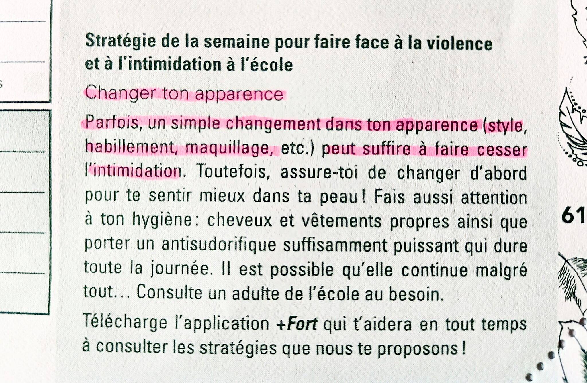 «Changer ton apparence»: des conseils sur l’intimidation dans l’agenda ...