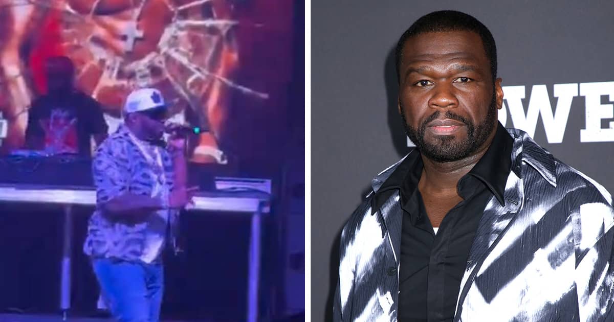50 Cent a performé sur scène devant une image où le visage de Donald ...