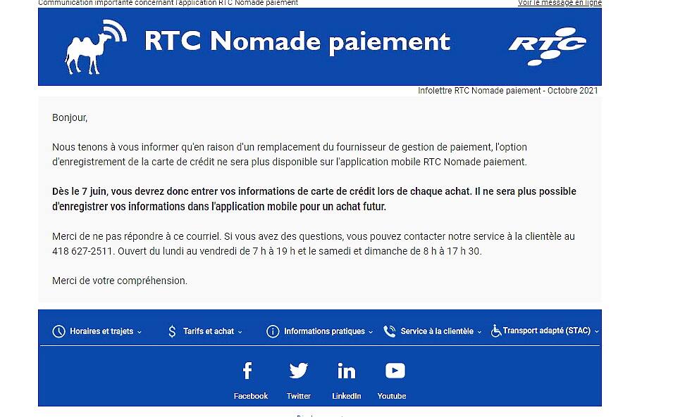Plus possible d’enregistrer sa carte de crédit sur l’application Nomade ...