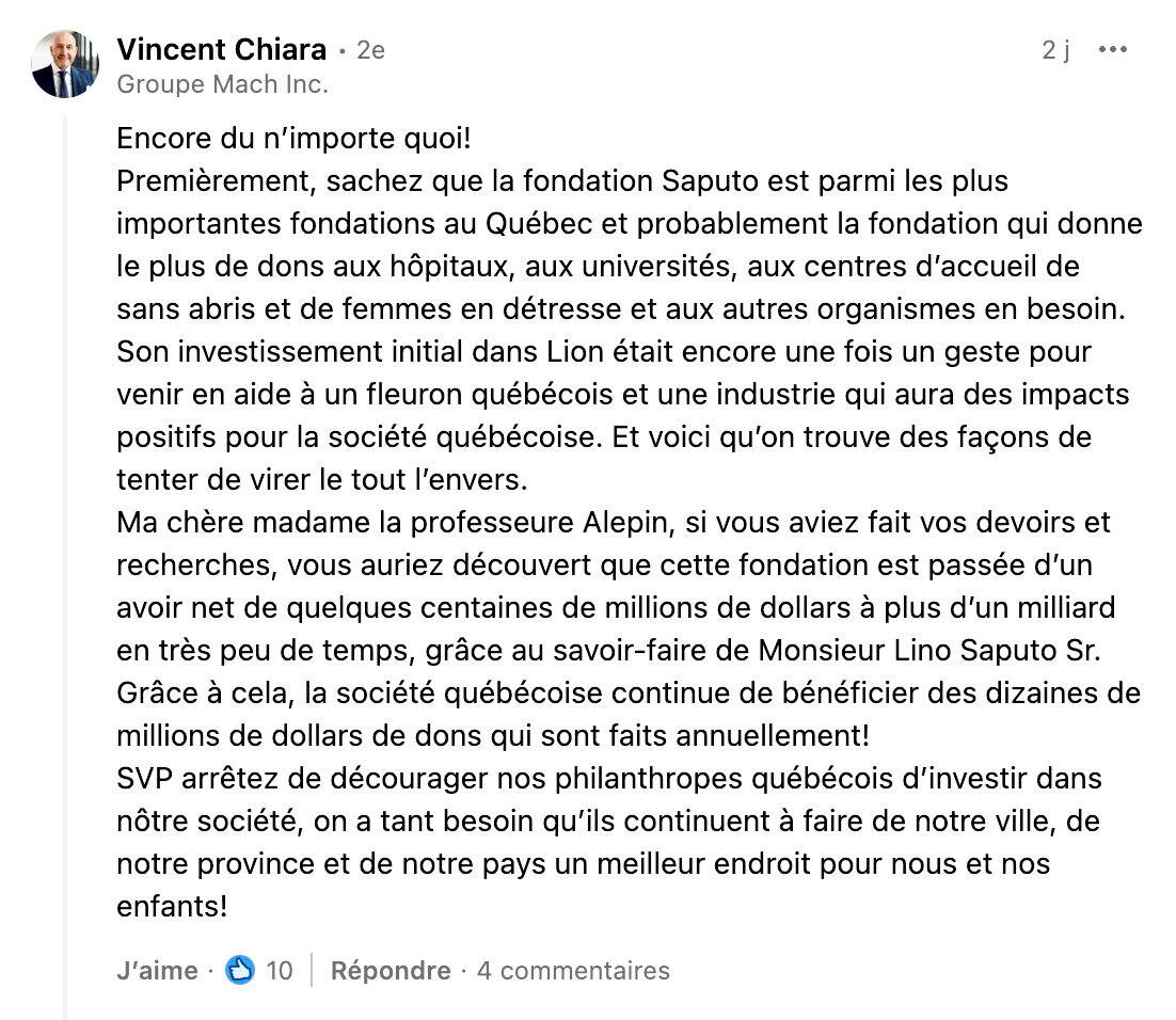 Investissement Québec derrière la Fondation Saputo en cas de déroute de ...