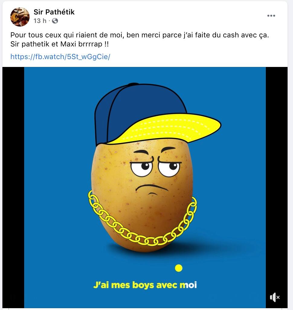 Sir Pathétik joue le rôle d’une patate dans une publicité de Maxi | Le ...
