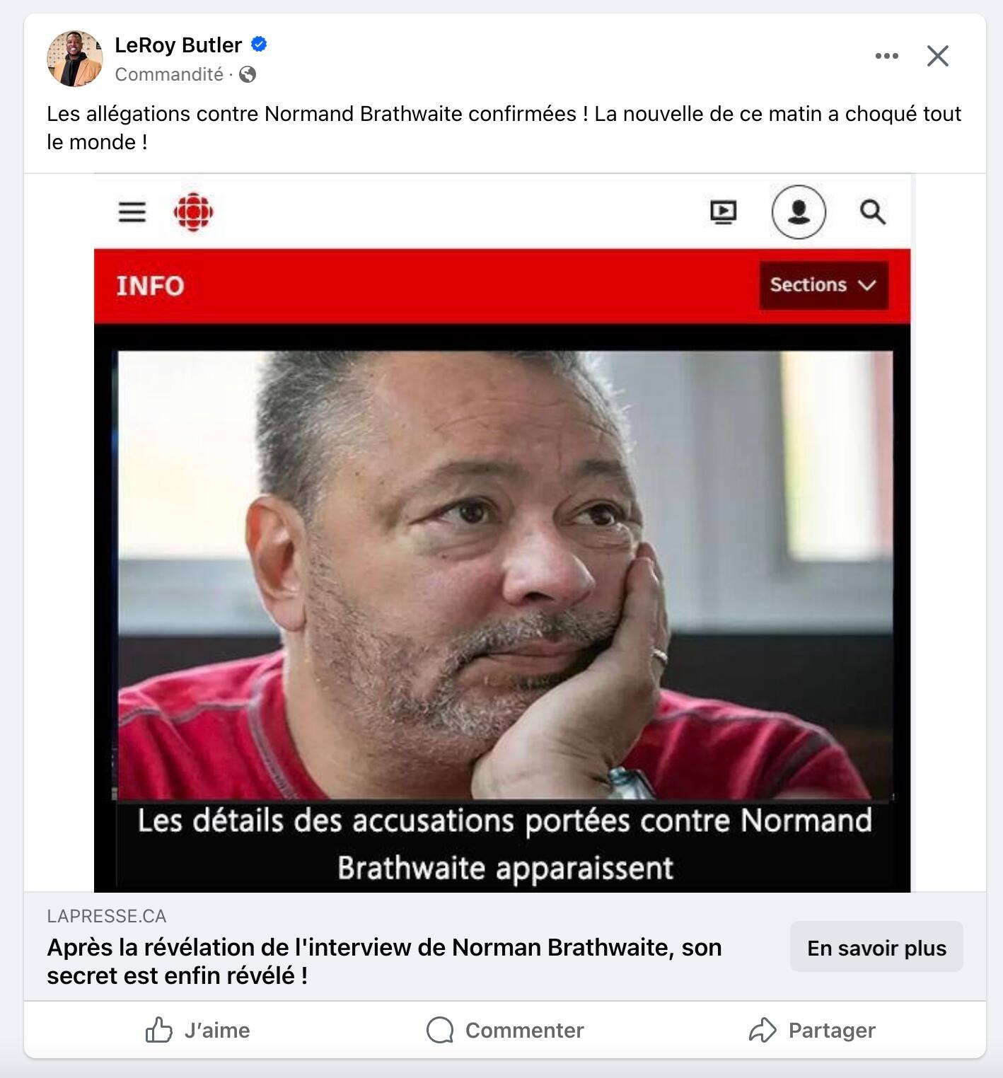 Les fausses nouvelles sur Normand Brathwaite sont pires que jamais | Le ...