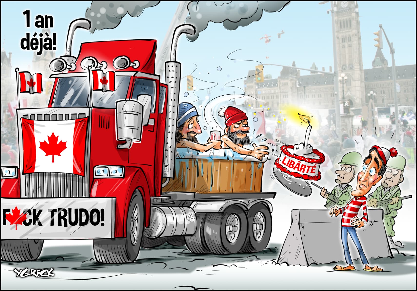 The Freedom Convoy 1st anniversary : r/editorialcartoons