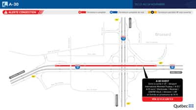 L’autoroute 30 en direction ouest fermée durant le week-end à Brossard ...