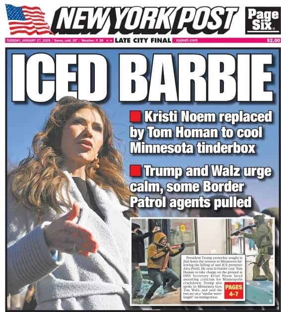 «ICE Barbie» à la une du New York Post: Kristi Noem «ne réfléchissait ...
