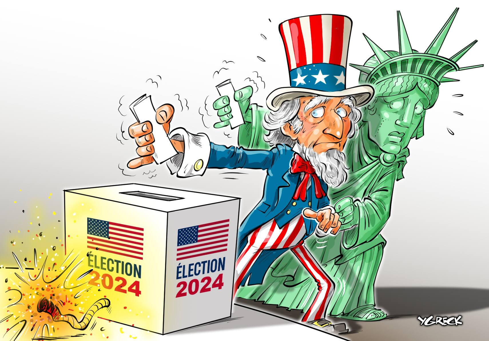 La caricature d’Ygreck en vidéo: jour de vote sous haute tension aux ...