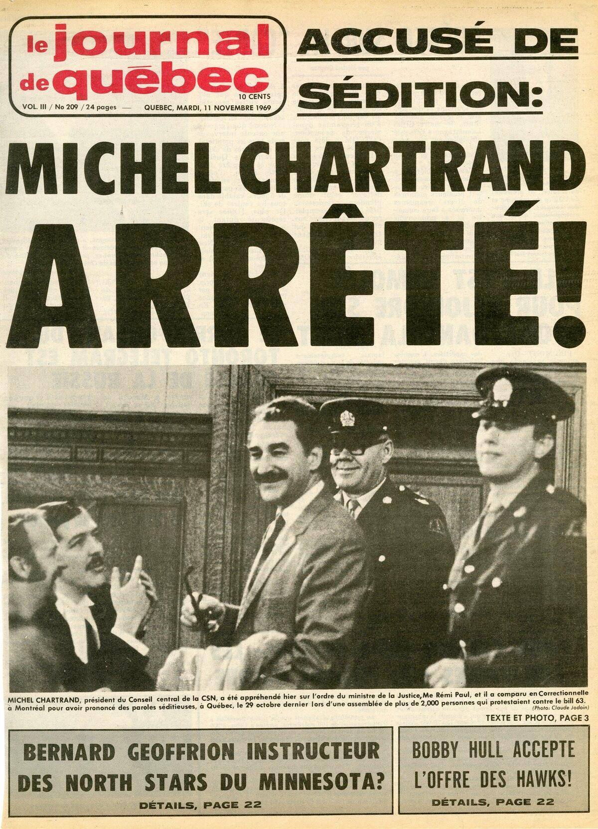 [PHOTOS] Michel Chartrand était arrêté il y a 50 ans | JDM