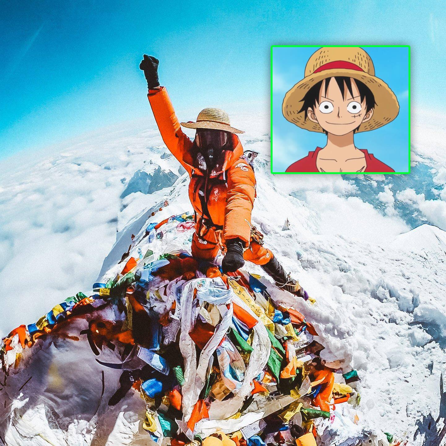 Inoxtag au sommet de l’Everest avec un chapeau de Luffy de One Piece ...