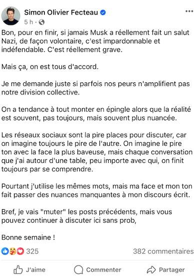 Simon-Olivier Fecteau sème la controverse avec une publication Facebook qui défend le geste d ...
