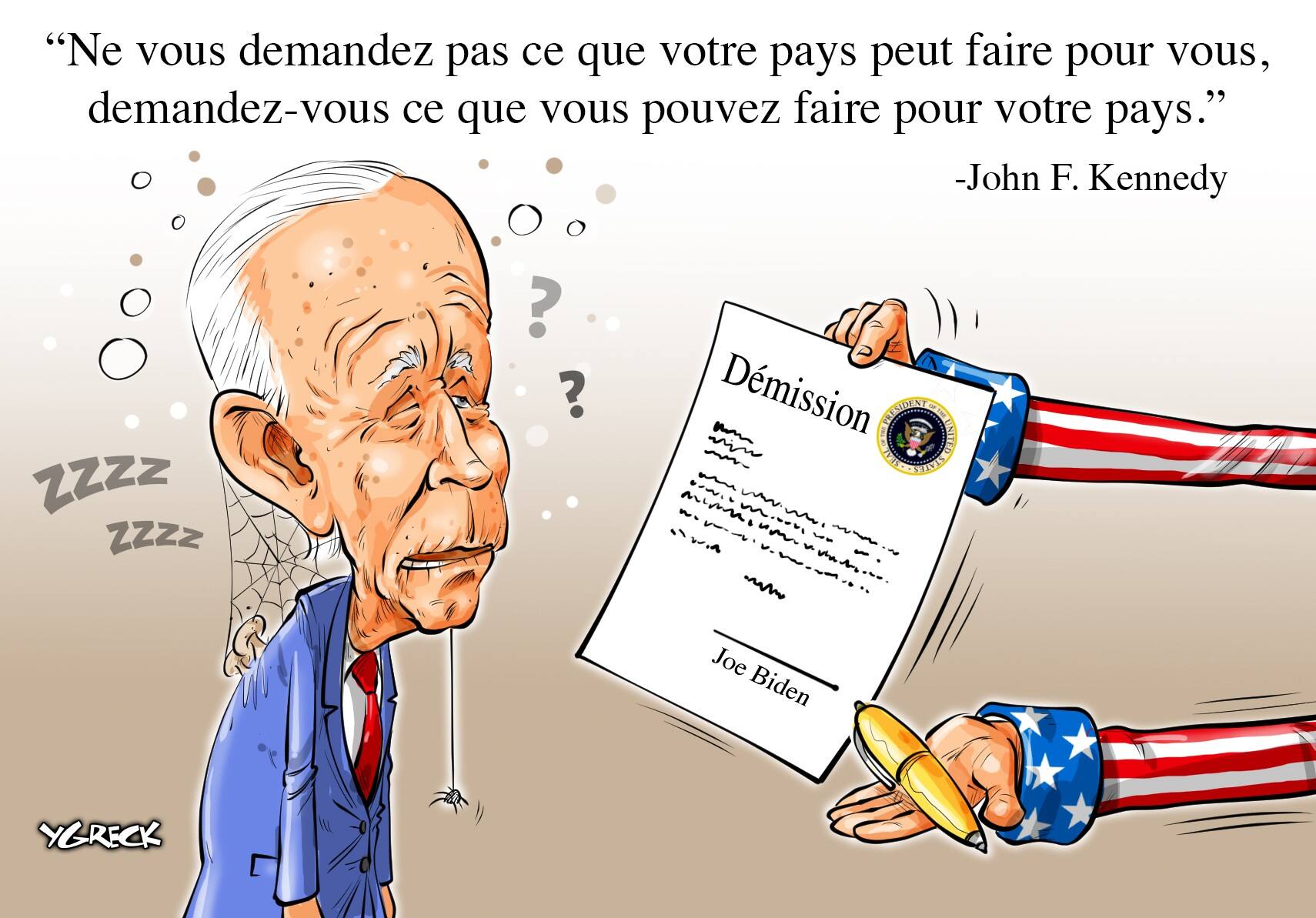 La caricature d’Ygreck en vidéo: la démission de Joe Biden réclamée | JDQ