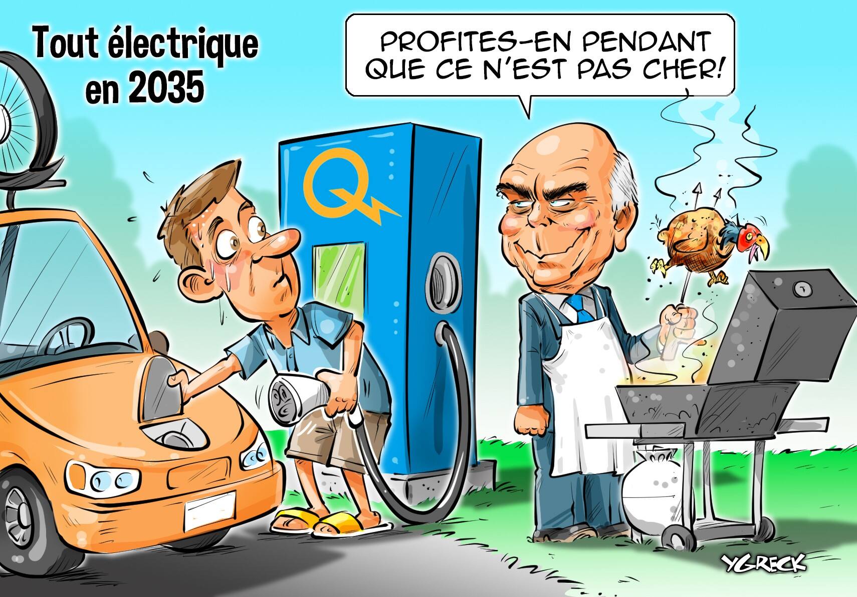 La caricature d’Ygreck en vidéo: tout électrique en 2035 | JDQ