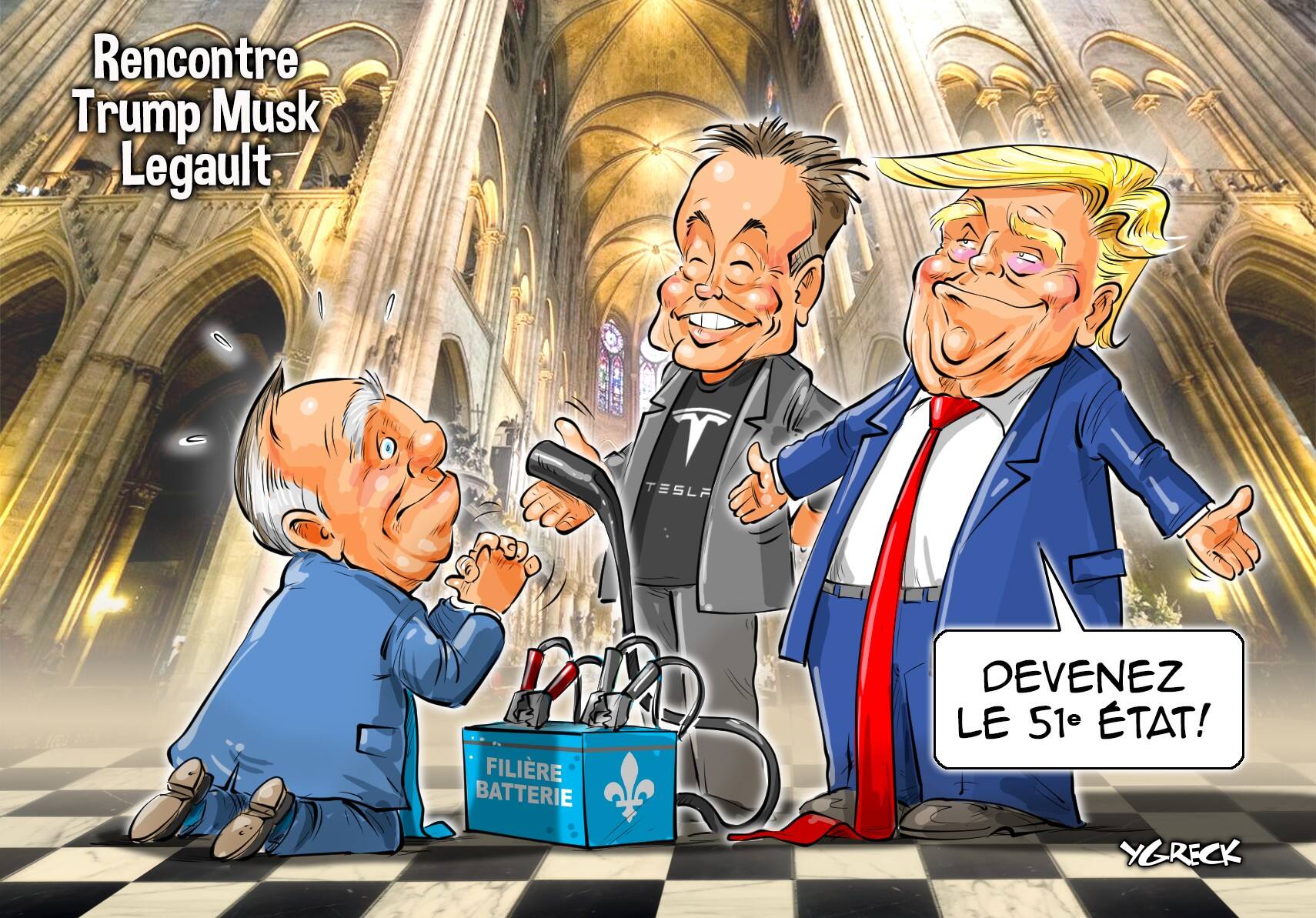 La caricature d’Ygreck en vidéo: Legault a rencontré Trump et Musk | JDQ