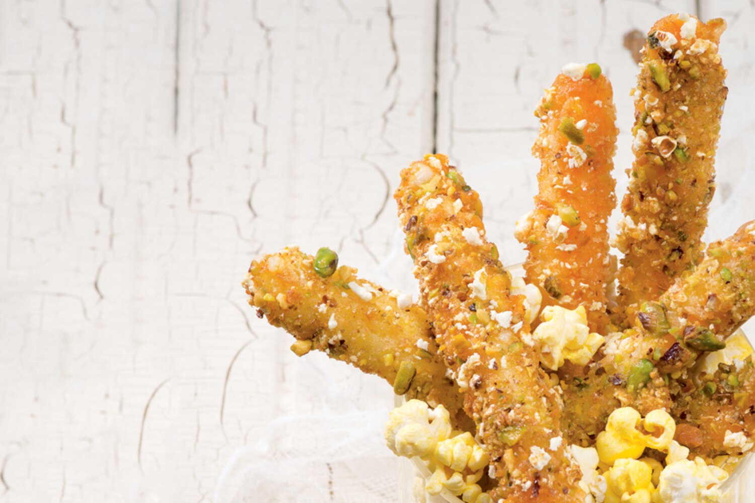 Recette de frites de fromage Ficello, popcorn, pistaches et parmesan ...