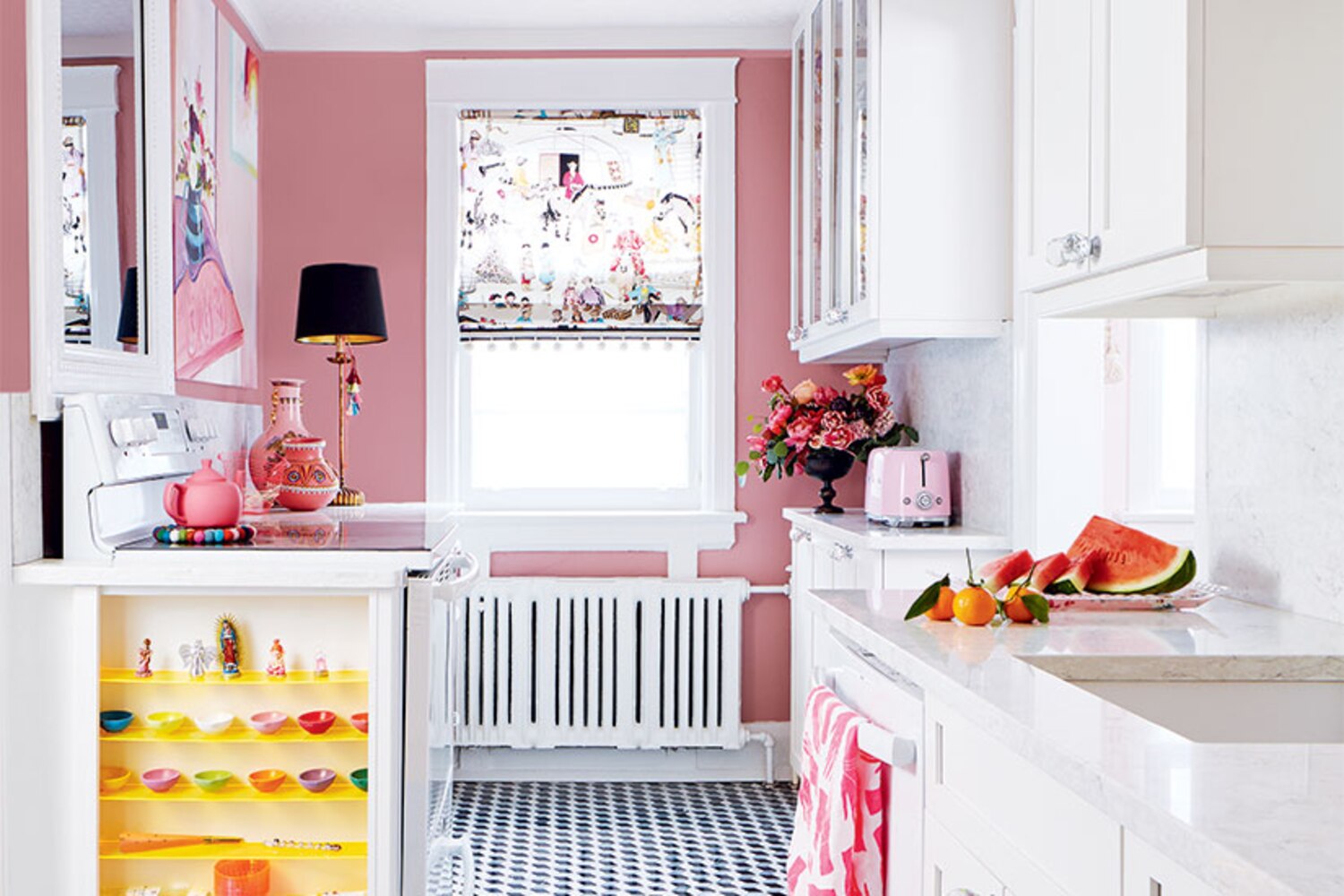 Pops of pink add quirky charm to a petite kitchen | Style at Home